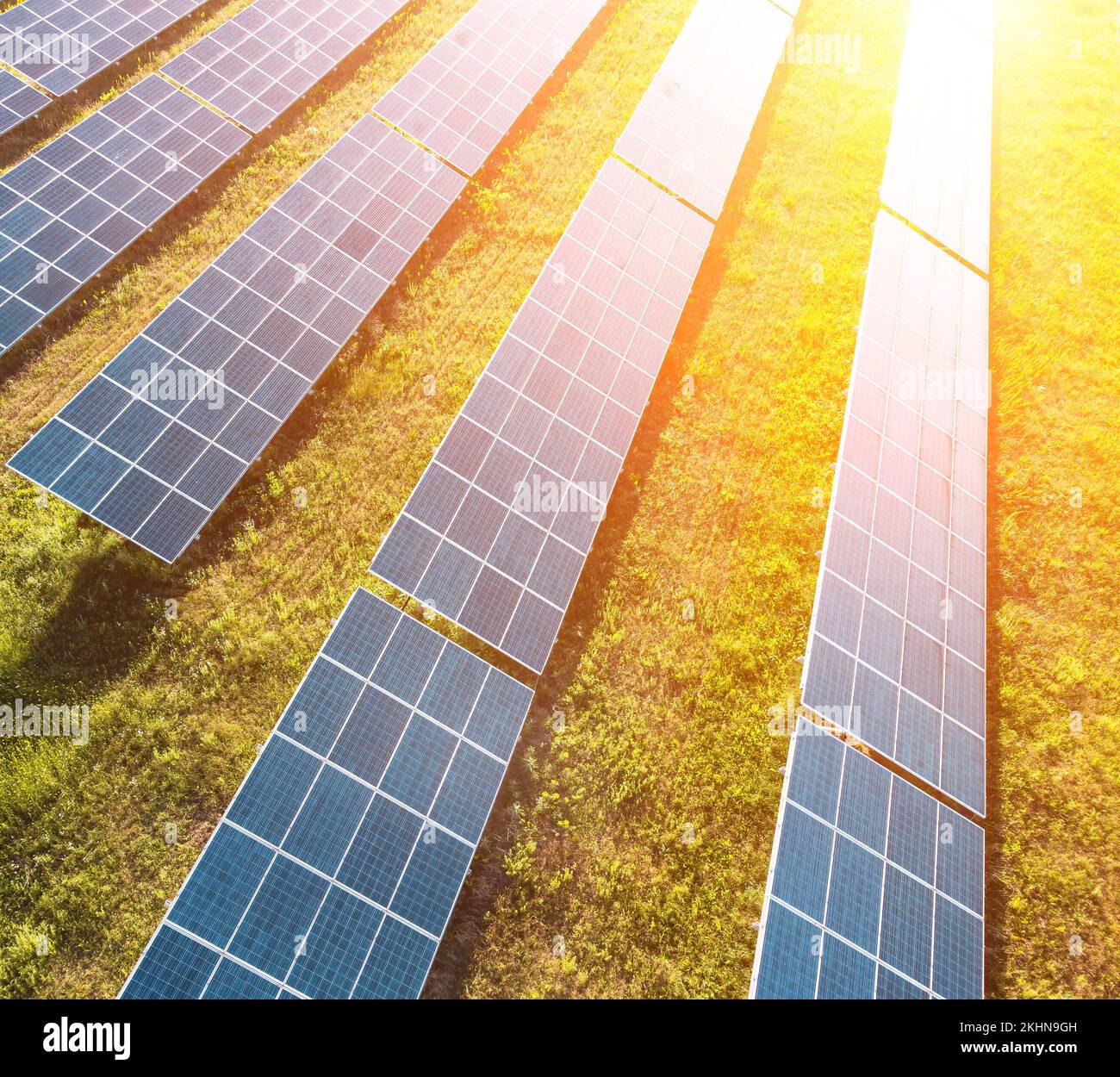 Aerial top view of a solar panels power plant. Photovoltaic solar ...