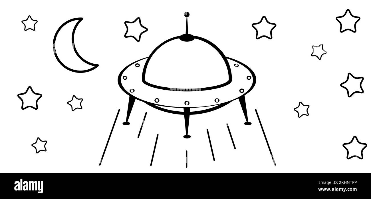 Ufo flying spaceship of aliens. For world UFO day. Cartoon Flying ...