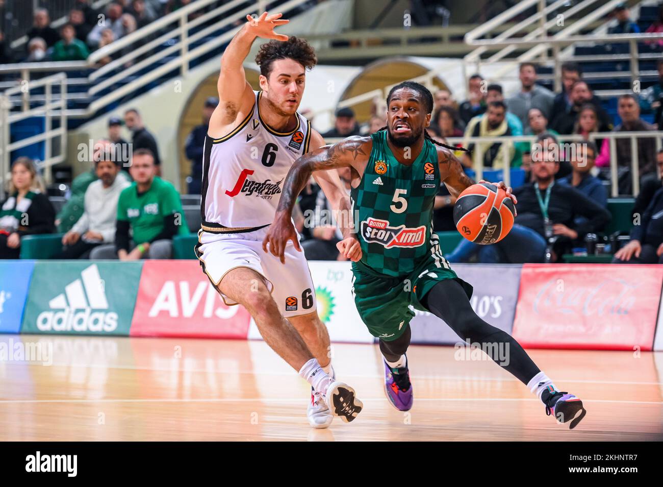 #5 PARIS LEE of Panathinaikos Athens competing with #6 ALESSANDRO ...