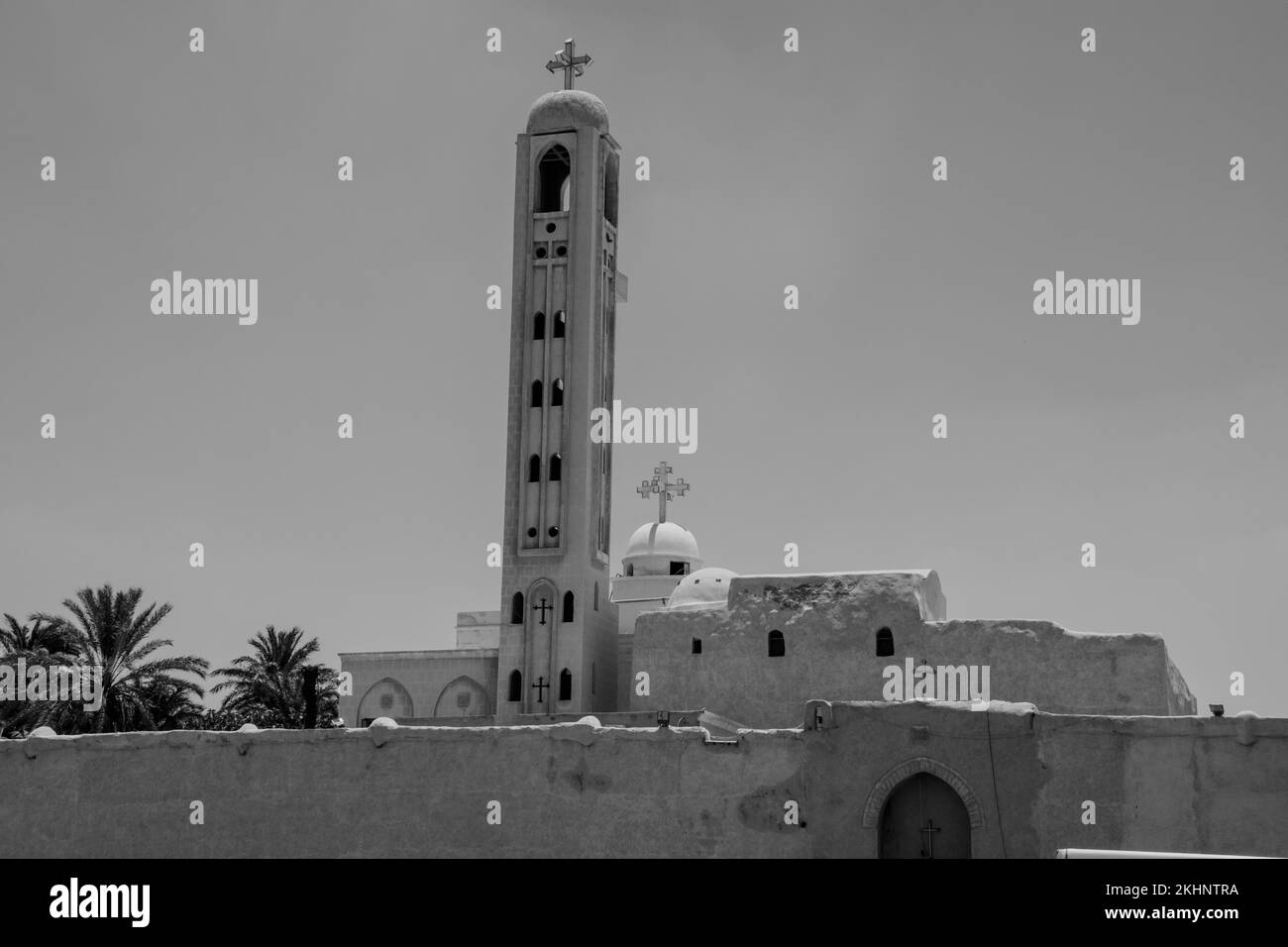 A grayscale of the famous Monastery of Saint Pishoy in Wadi El Natrun ...