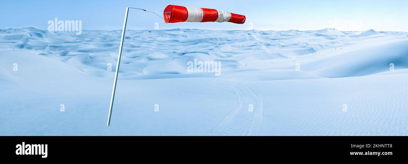 Windbag in snow and ice dunes panoramic landscape. Arctic Snowball ...
