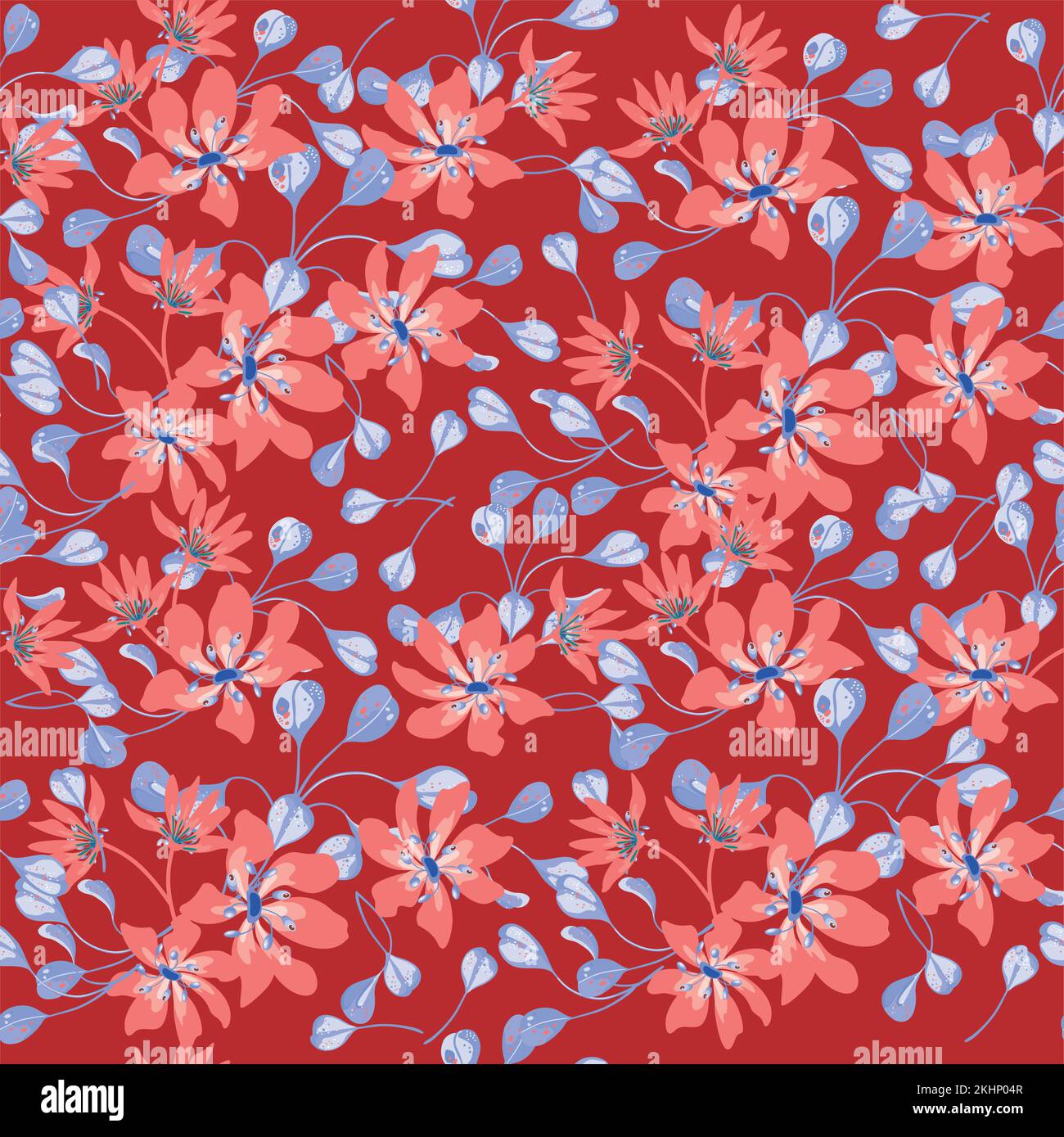Modern big floral vector seamless pattern. Digital drawn illustration ...