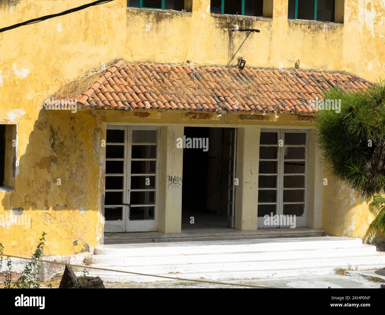 Lost Place in Eleousa. Village on the Greek island of Rhodes. Yellow ...