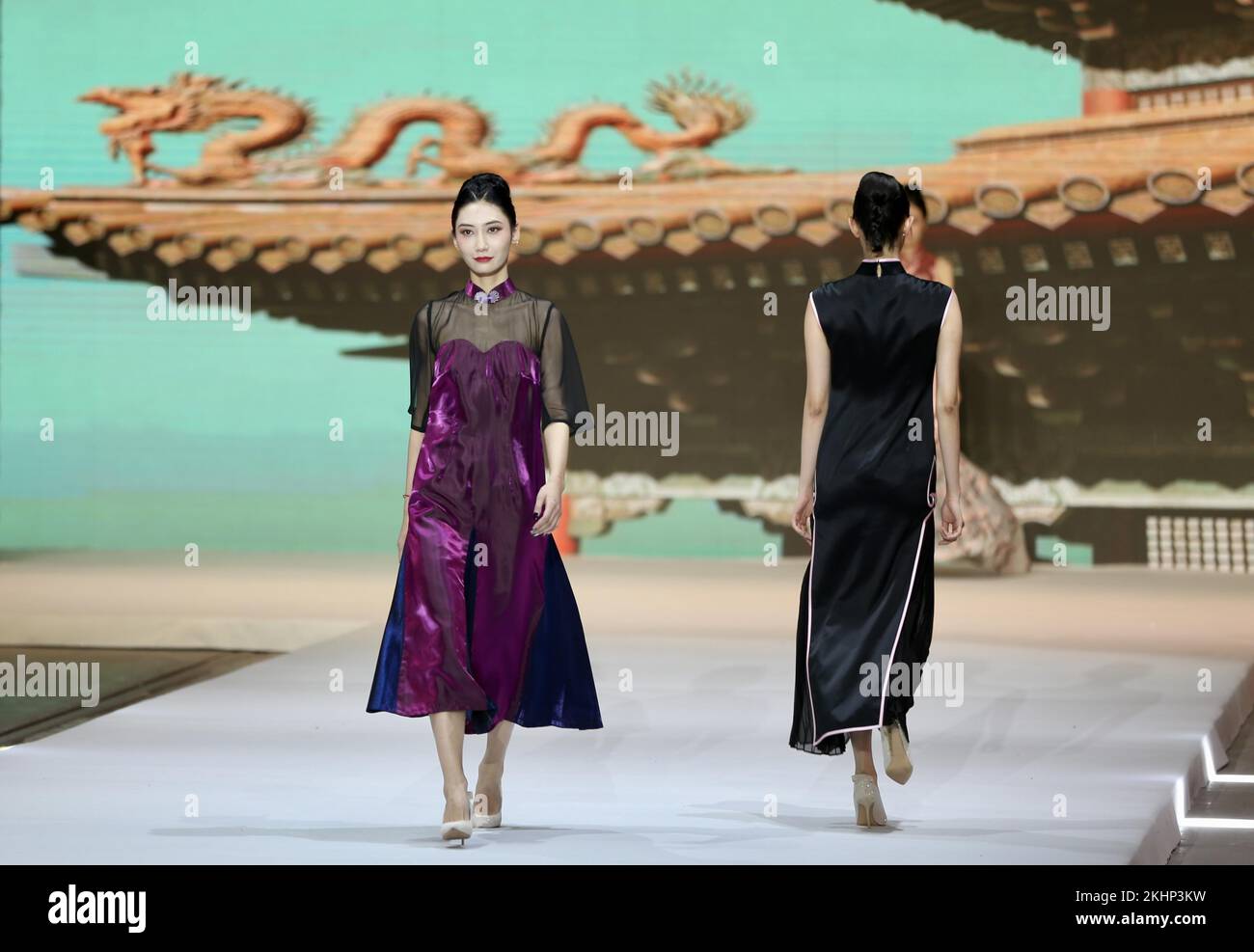 Models wearing cheongsam displayed on the catwalk at the Closing ...