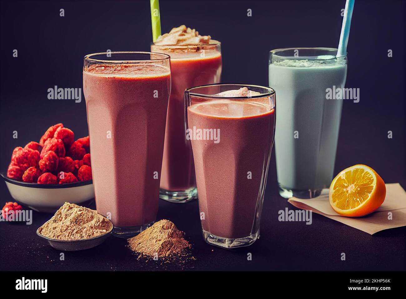 Milkshake after exercise in gym illustration Stock Photo - Alamy