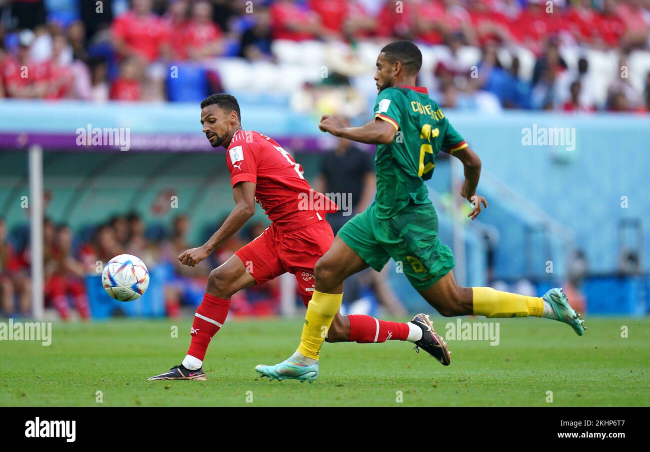 Cameroon's Jean-Charles Castelletto (left) and Switzerland's Djibril ...