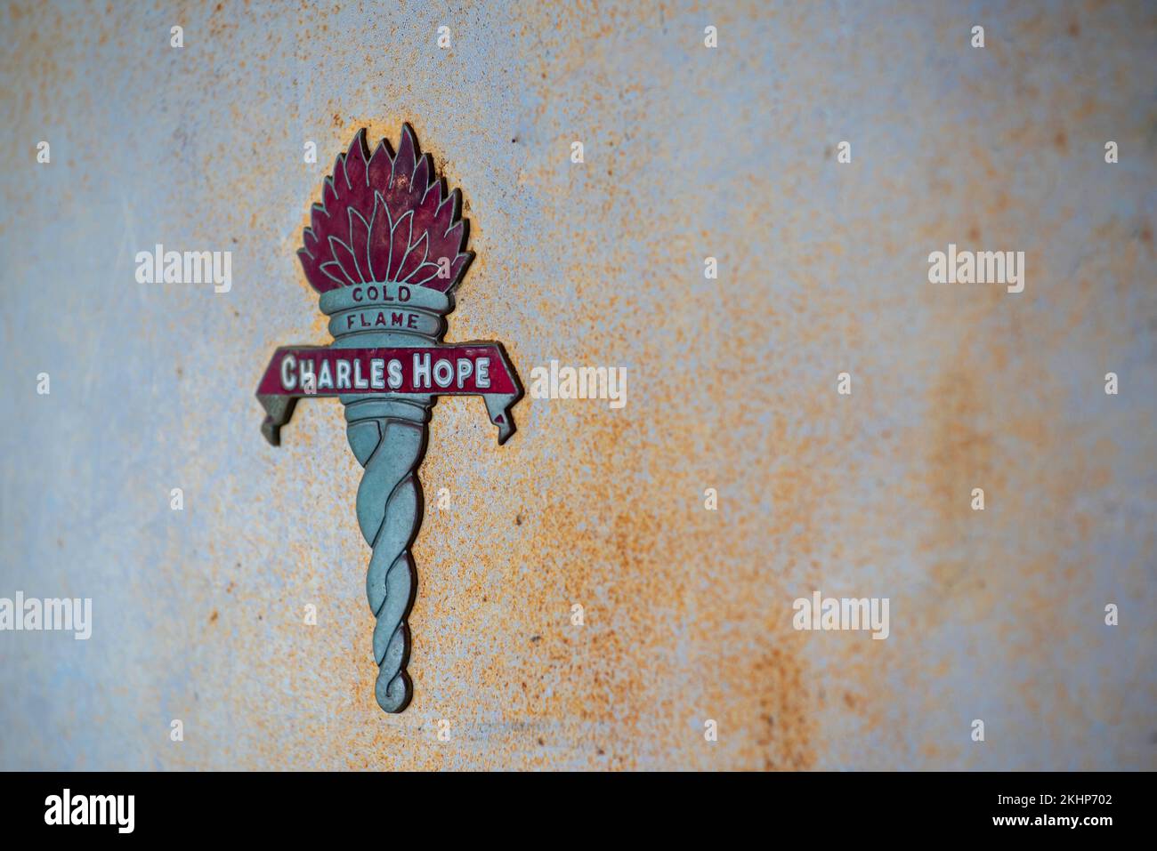 the badge on the front of a vintage Australian made, Chales Hope fridge ...