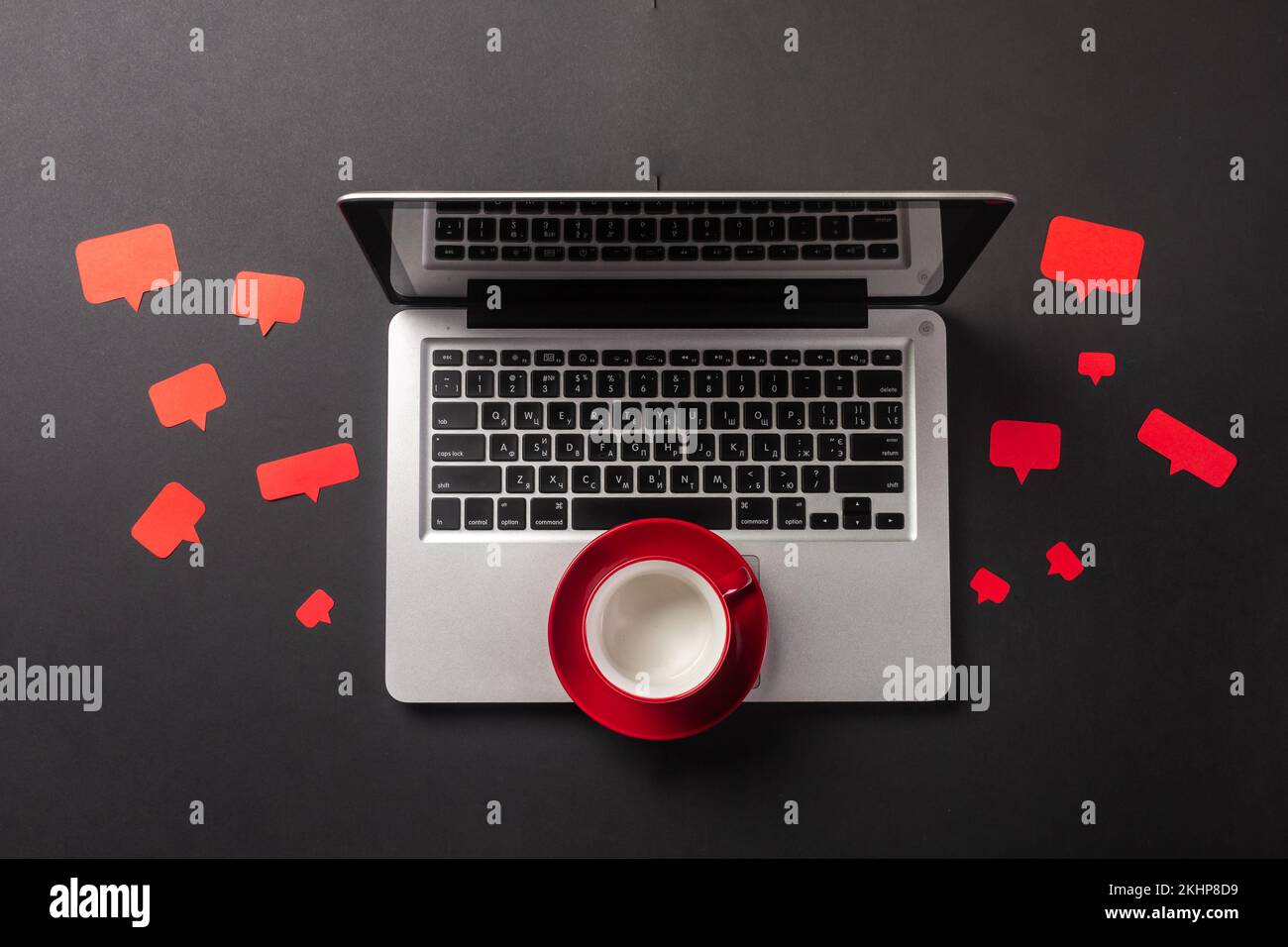 Laptop, smartphone, coffee cup and comment boards with space for your ...