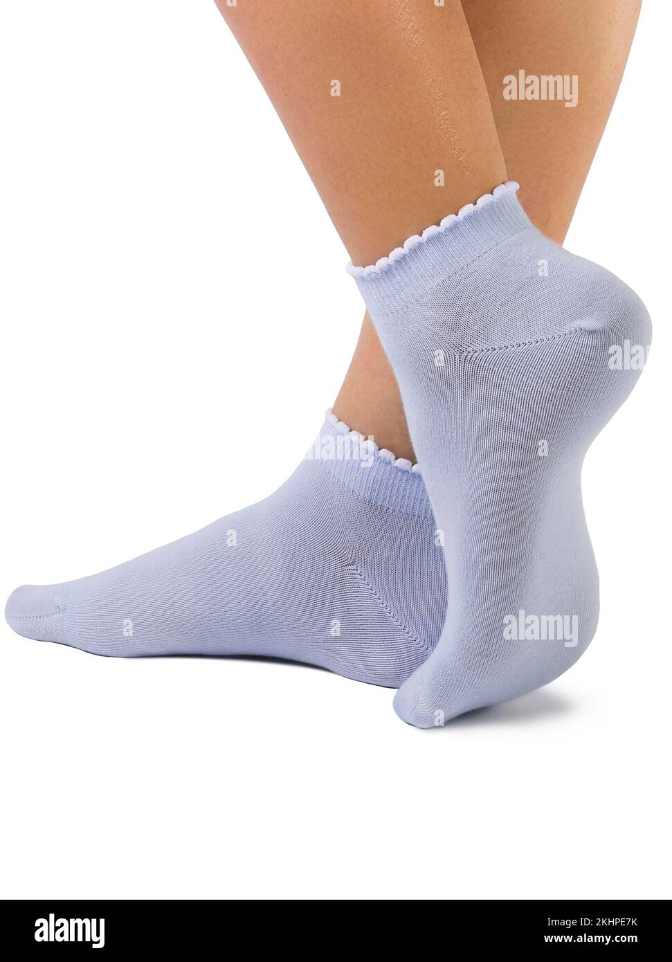 Side view of beautiful woman foot dressed in new nice and soft natural ...