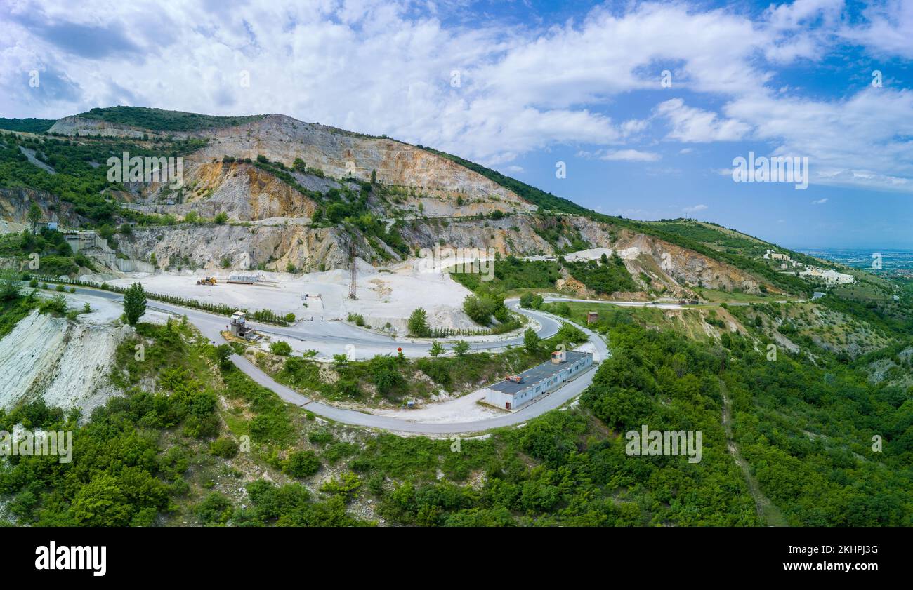 Mining on mountain in valley of Rhodope Mountains with forests and ...