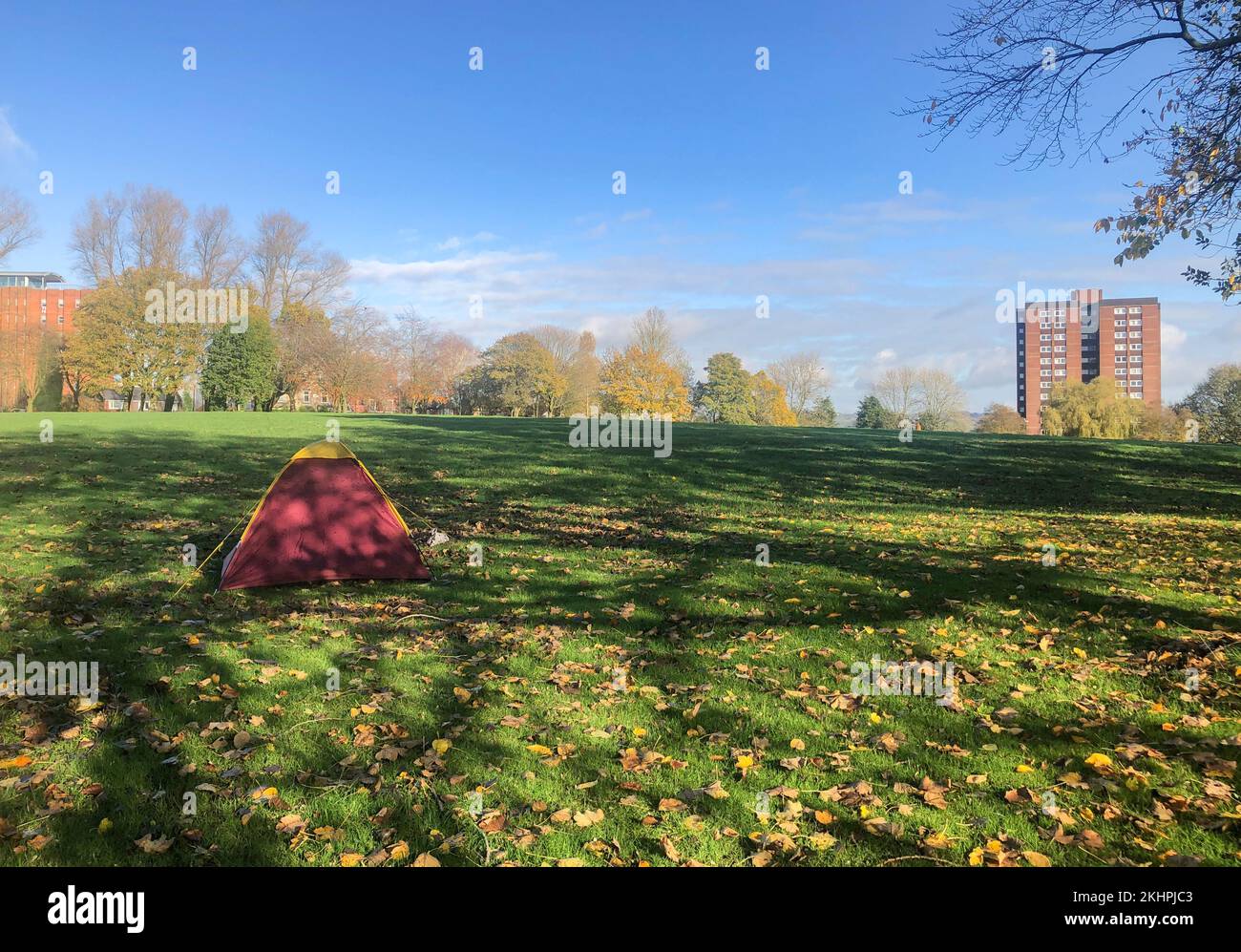 homeless persons tent pitched in a local community park next to hanley ...
