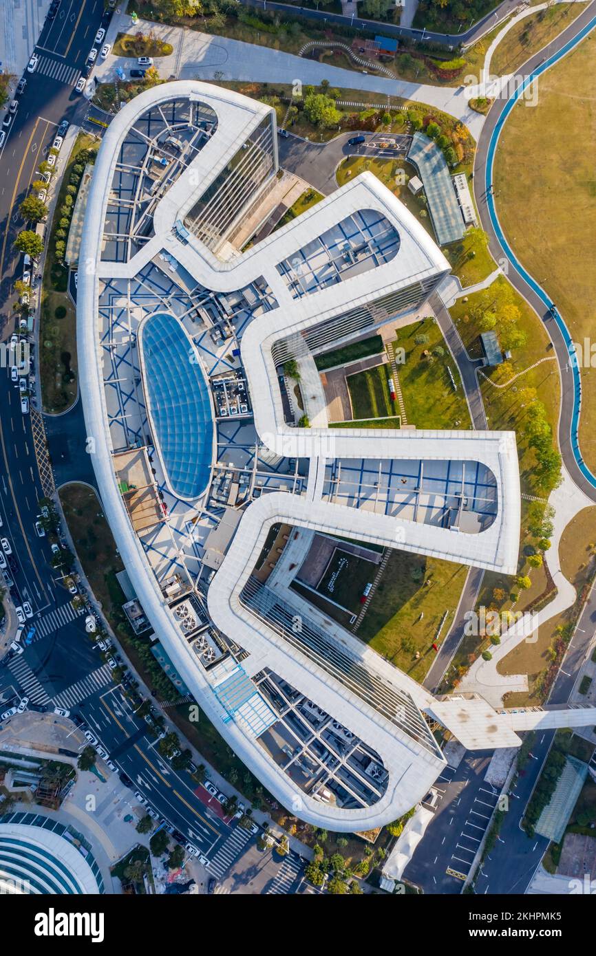 Aerial photos show the Longzi hu Smart Island Building in a unique ...
