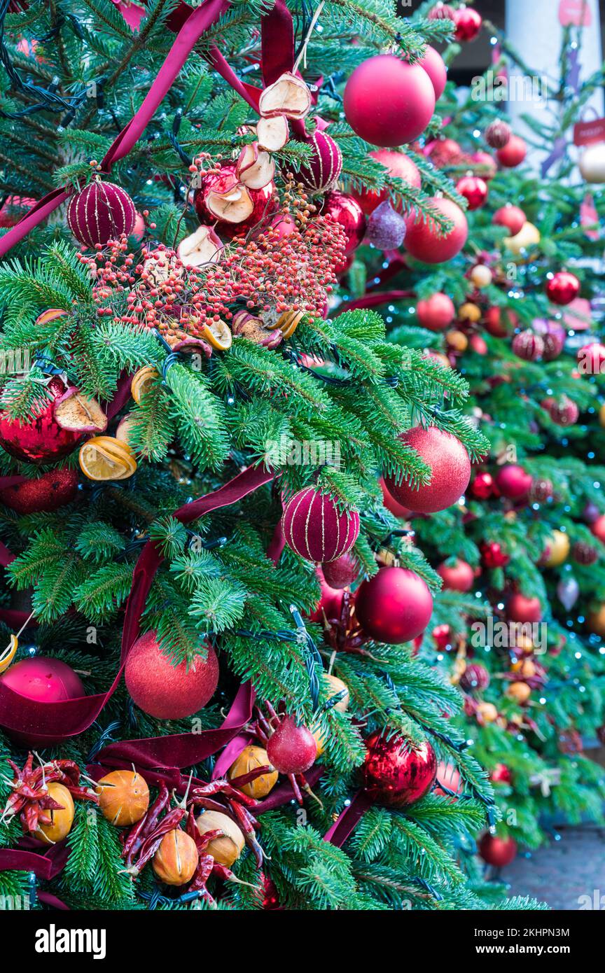 Christmas tree with colourful festive decorations. London England, UK ...