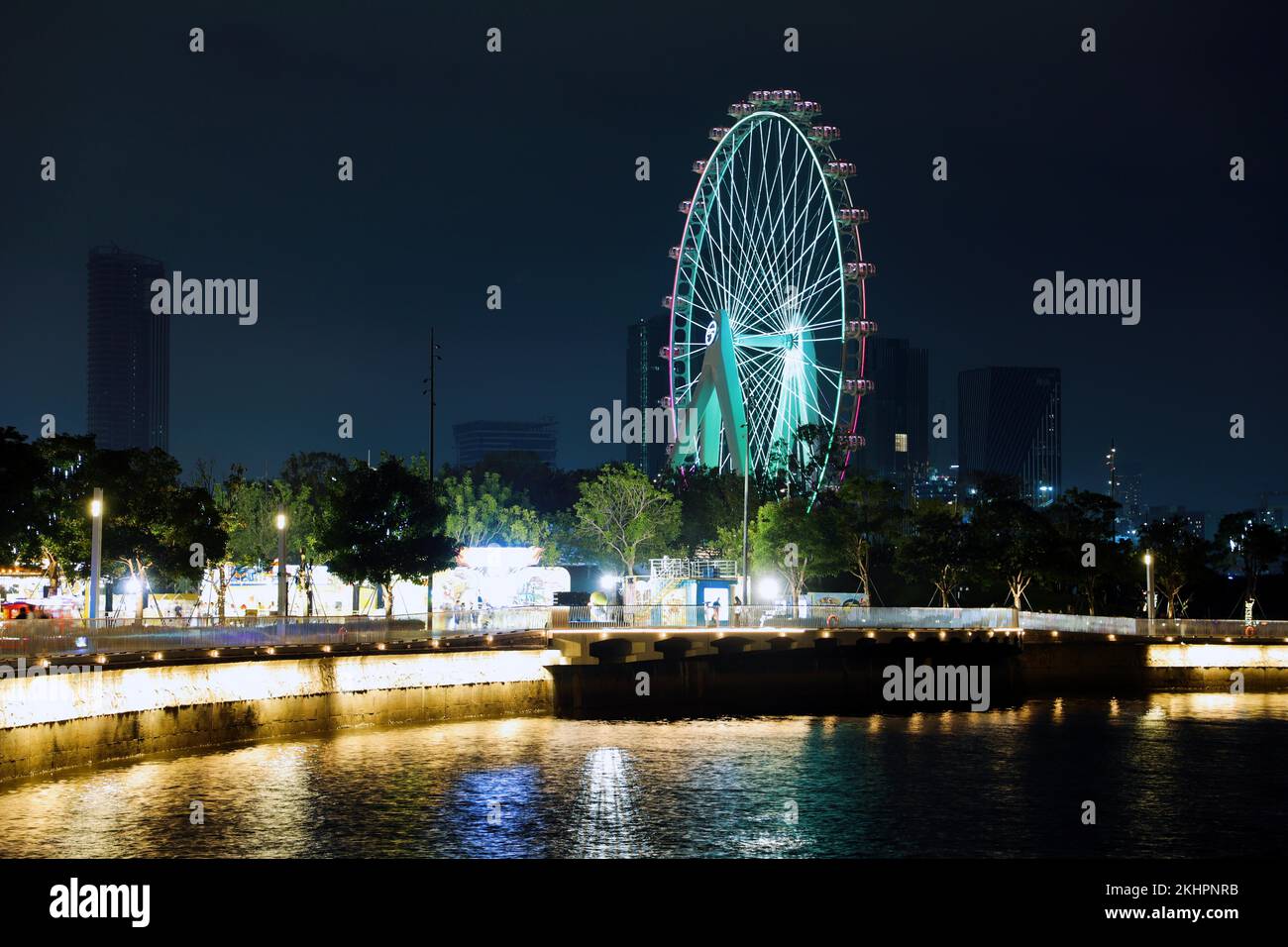 The night views of the ferris wheel in Qianhai District, Shenzhen City ...