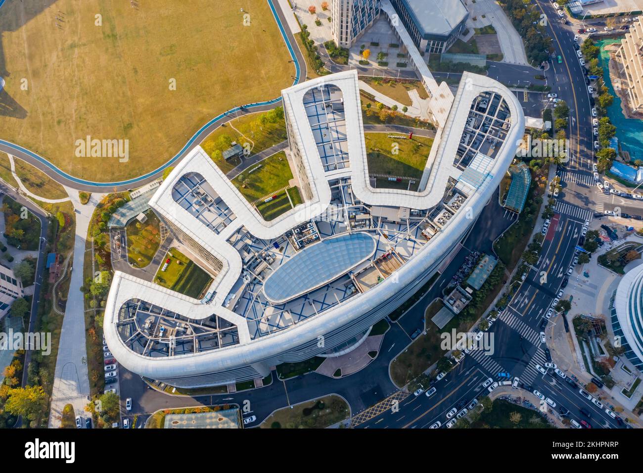 Aerial photos show the Longzi hu Smart Island Building in a unique ...
