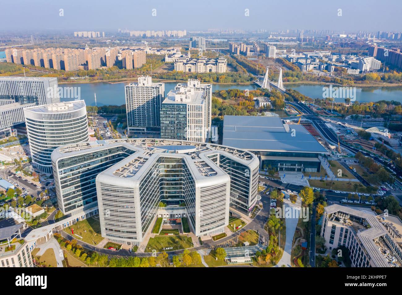 Aerial photos show the Longzi hu Smart Island Building in a unique ...
