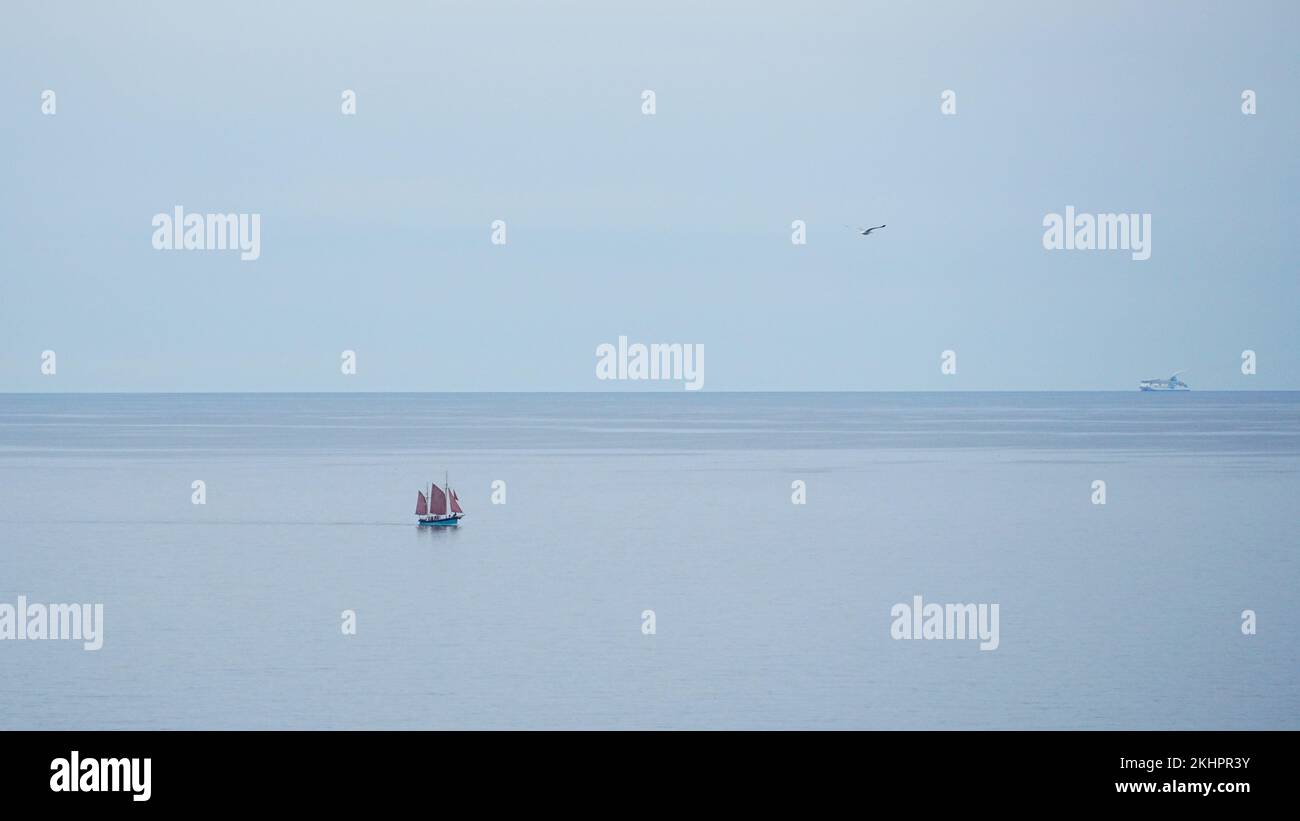 An aerial view of boat floating in sea Stock Photo - Alamy