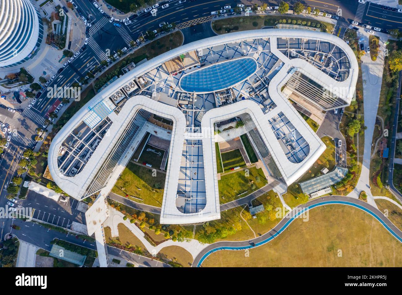Aerial photos show the Longzi hu Smart Island Building in a unique ...