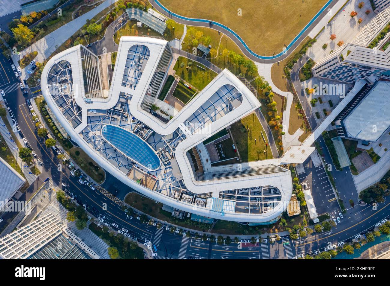 Aerial photos show the Longzi hu Smart Island Building in a unique ...