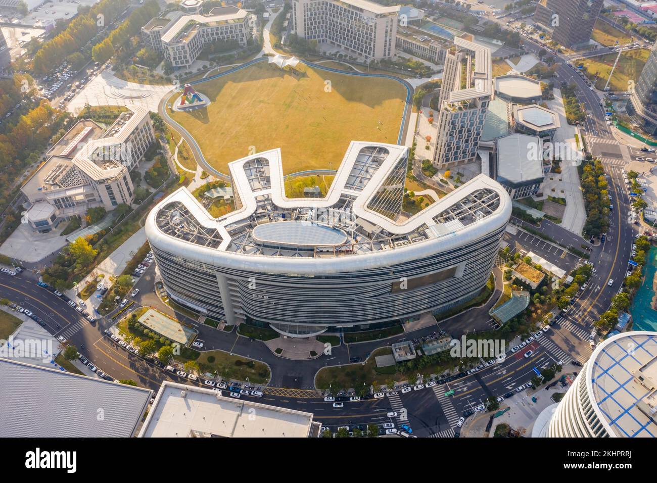 Aerial photos show the Longzi hu Smart Island Building in a unique ...