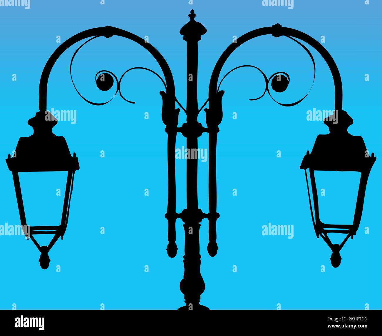 Vintage street lamp against a blue sky. For poster, brochure, print and ...