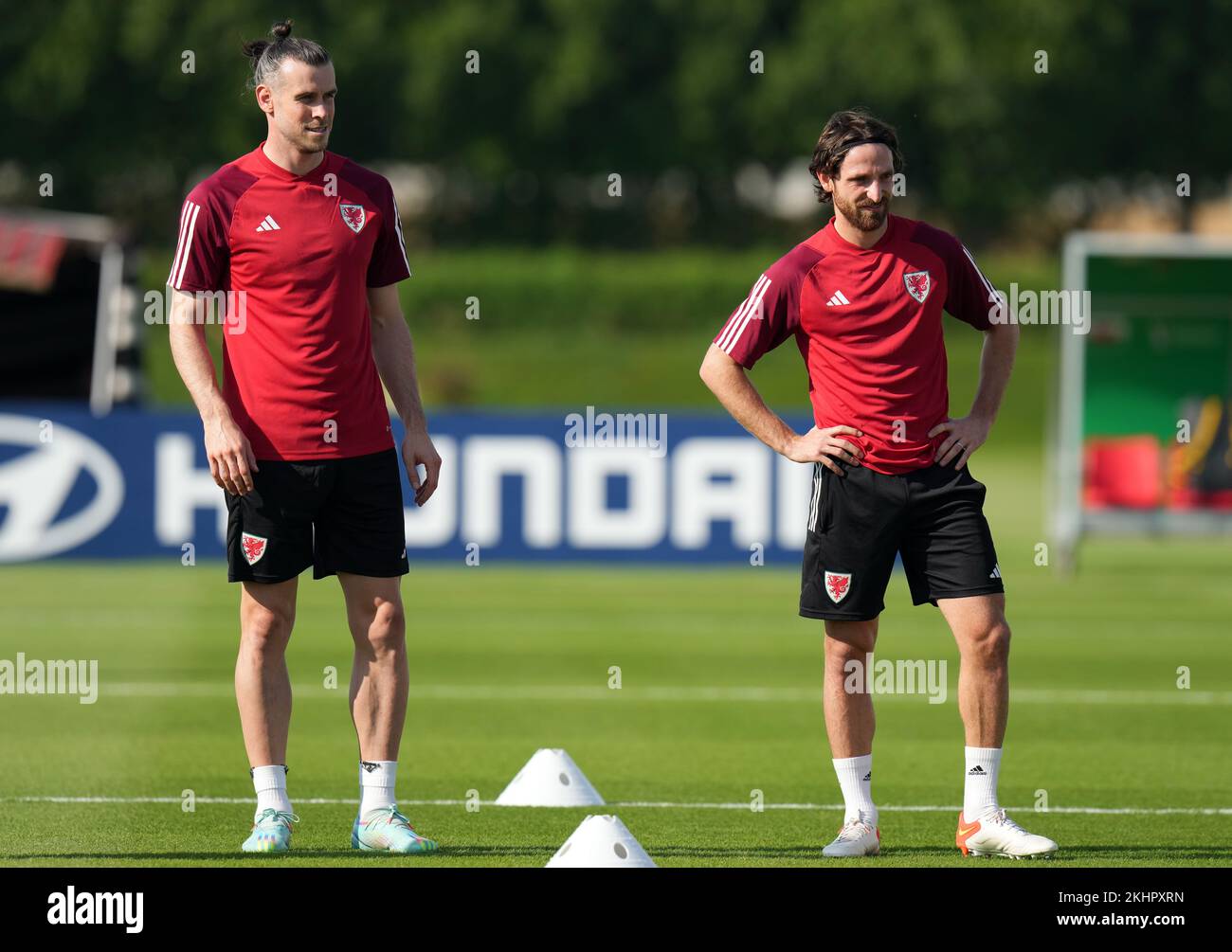 Wales' Joe Allen AND Gareth Bale during a training session at the Al ...