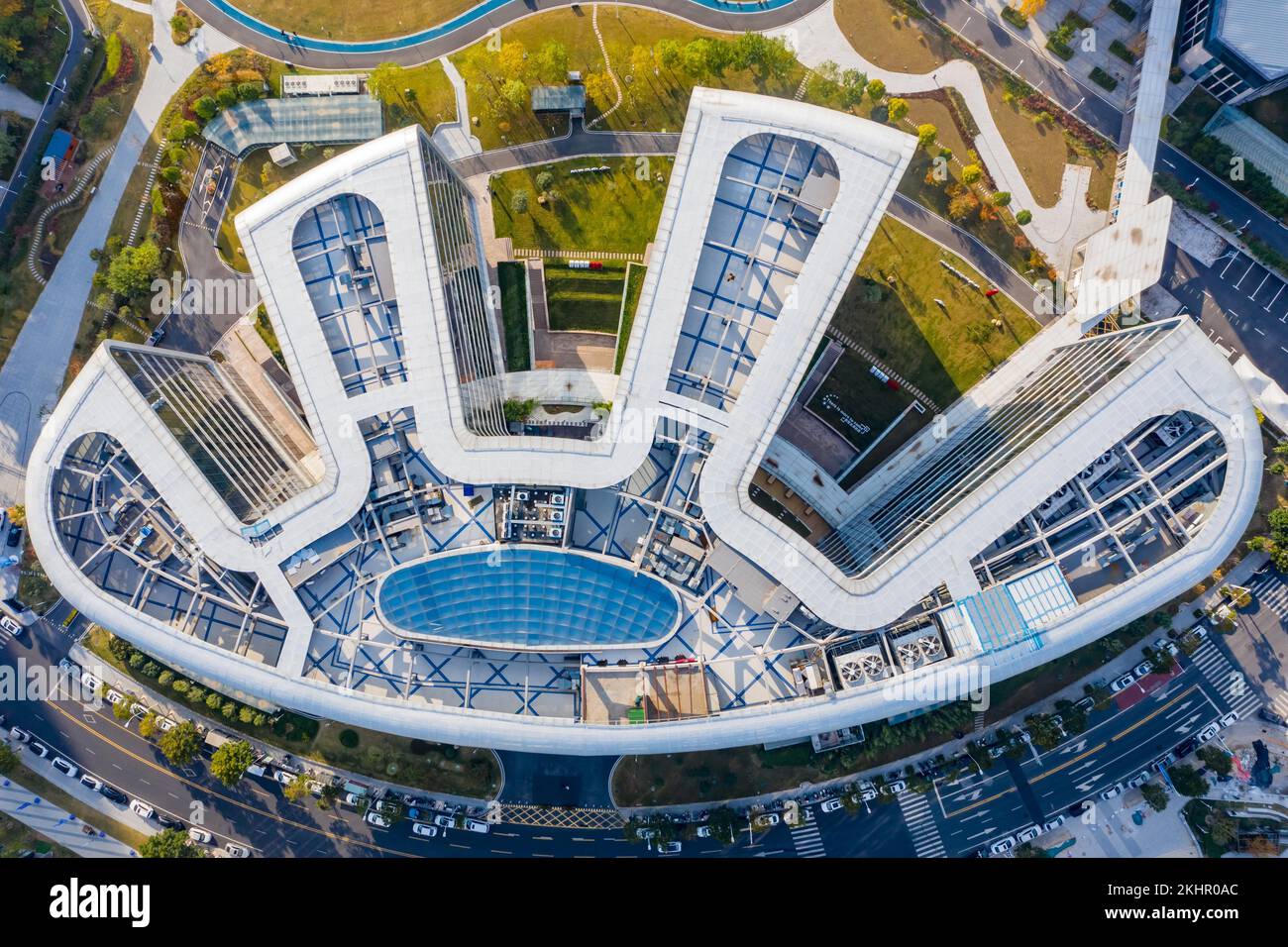 Aerial photos show the Longzi hu Smart Island Building in a unique ...