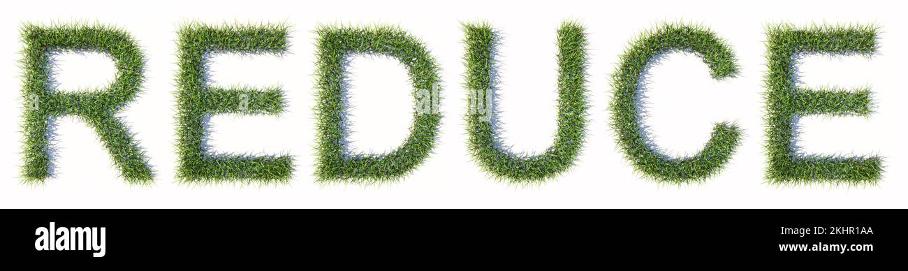 Green lawn grass forming the REDUCE word isolated on white background ...