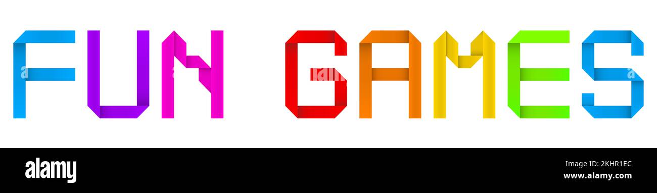 Concept or conceptual paper origami font formin the FUN GAMES text ...