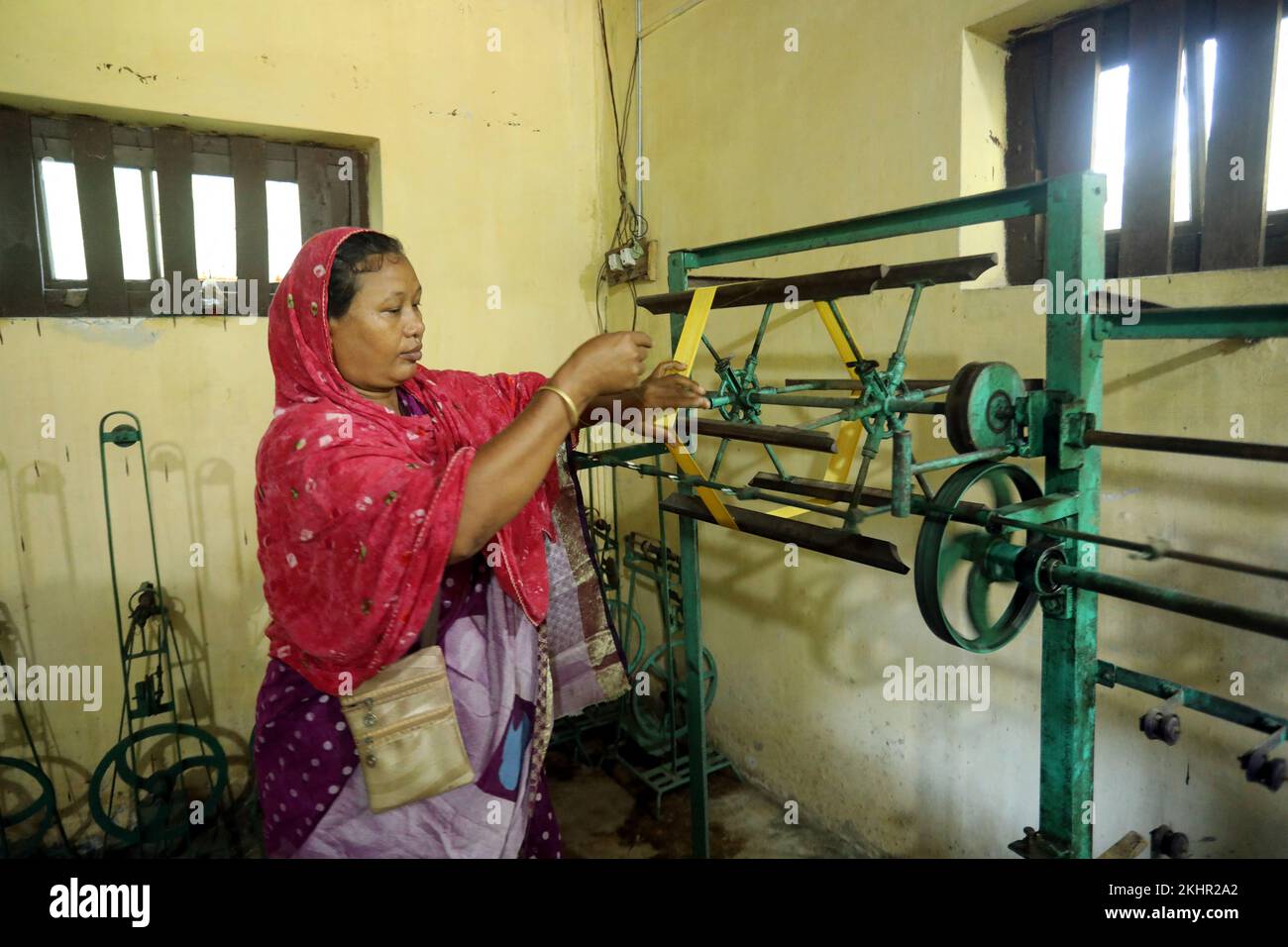 Labor Work at yellow silk cocoons produced under a government ...