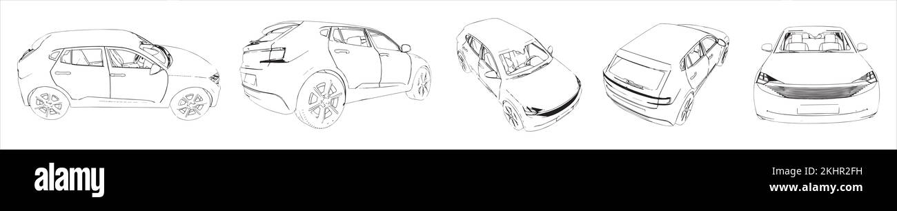 Concept or conceptual set of an urban car sketches from different ...