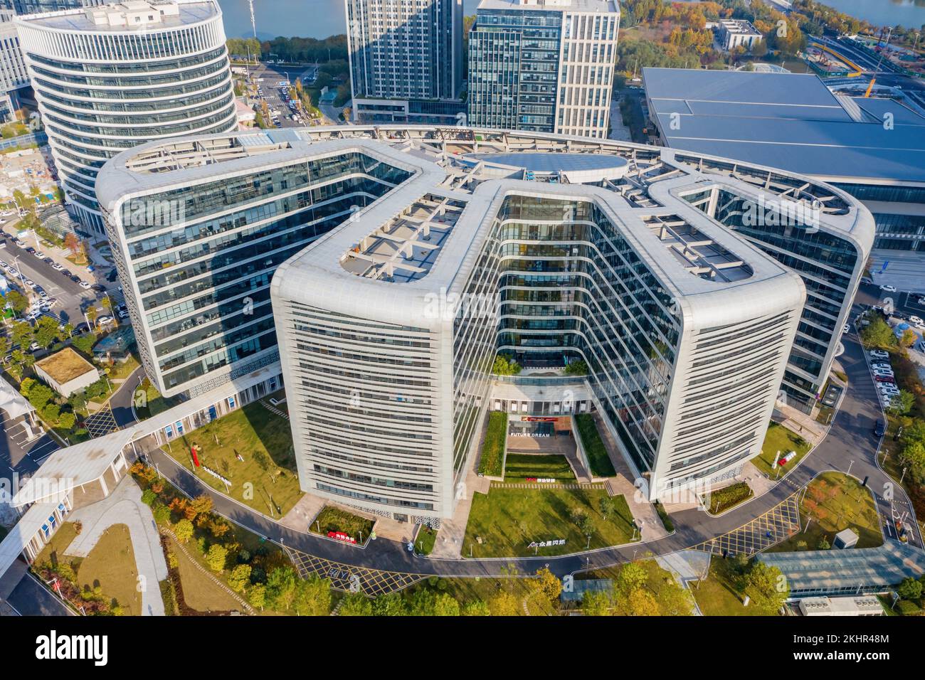 Aerial photos show the Longzi hu Smart Island Building in a unique ...