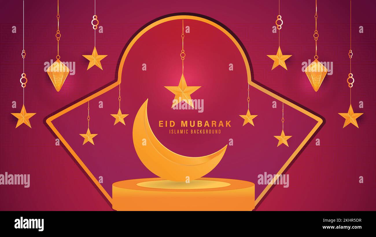 A pink Ramadan background with golden moon and stars Stock Vector Image ...
