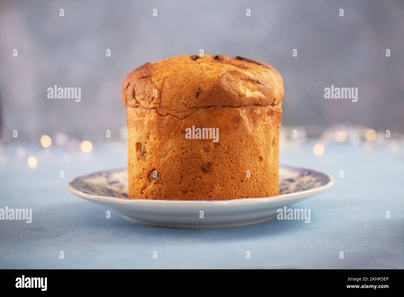 One panettone sweet bread , traditional Italian food for Christmas on a ...