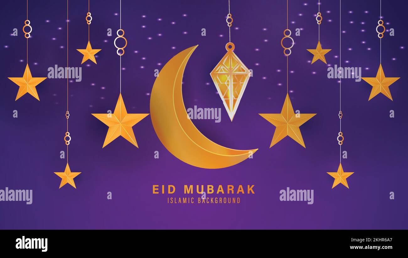 A purple Ramadan background with golden moon and stars Stock Vector ...