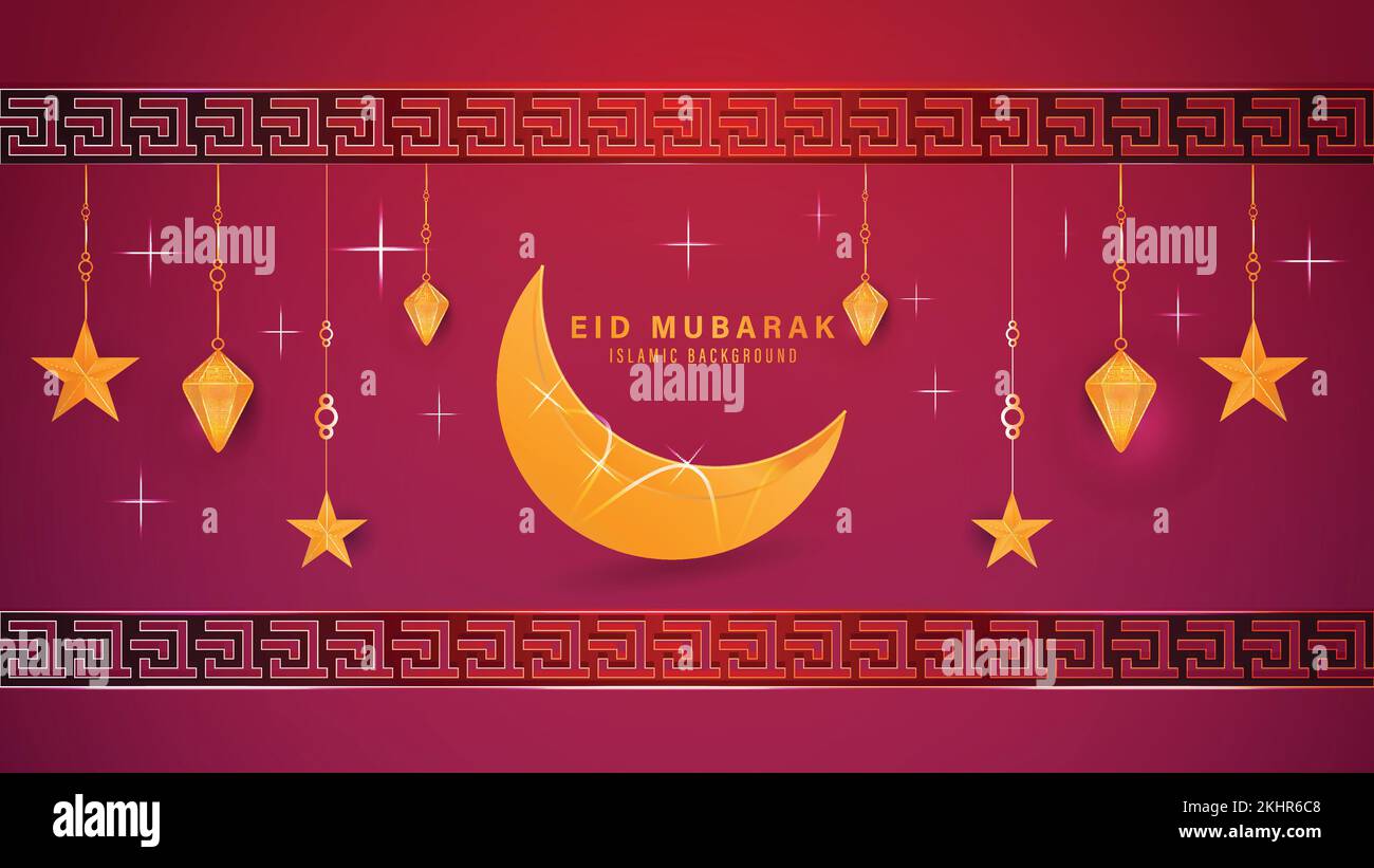 A pink Ramadan background with golden moon and stars Stock Vector Image ...