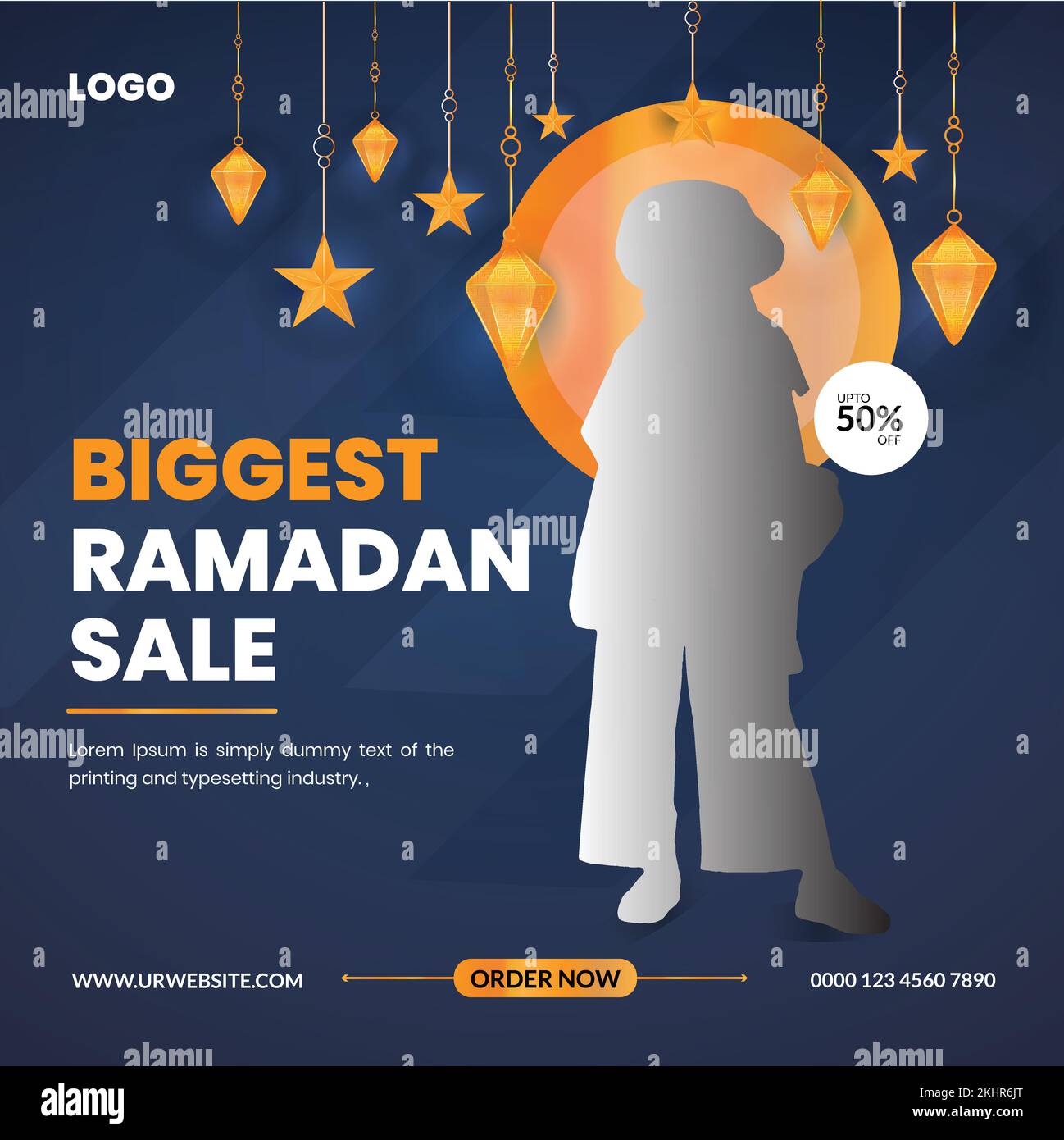 A blue Ramadan background with golden moon and stars Stock Vector Image ...