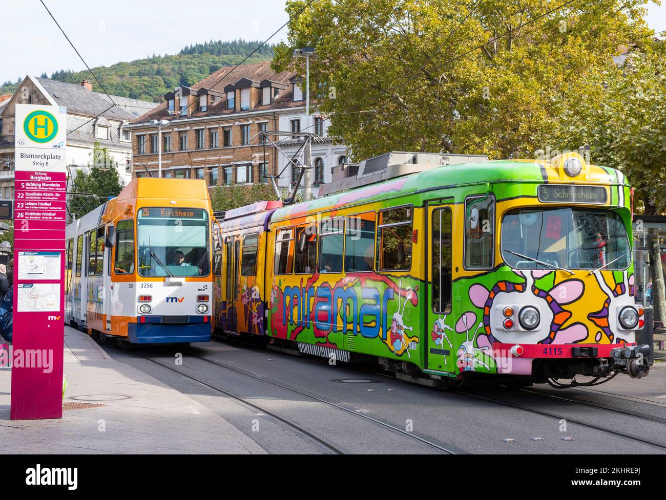 Colourful trams in Heidelberg, Southwest Germany Europe EU Stock Photo ...