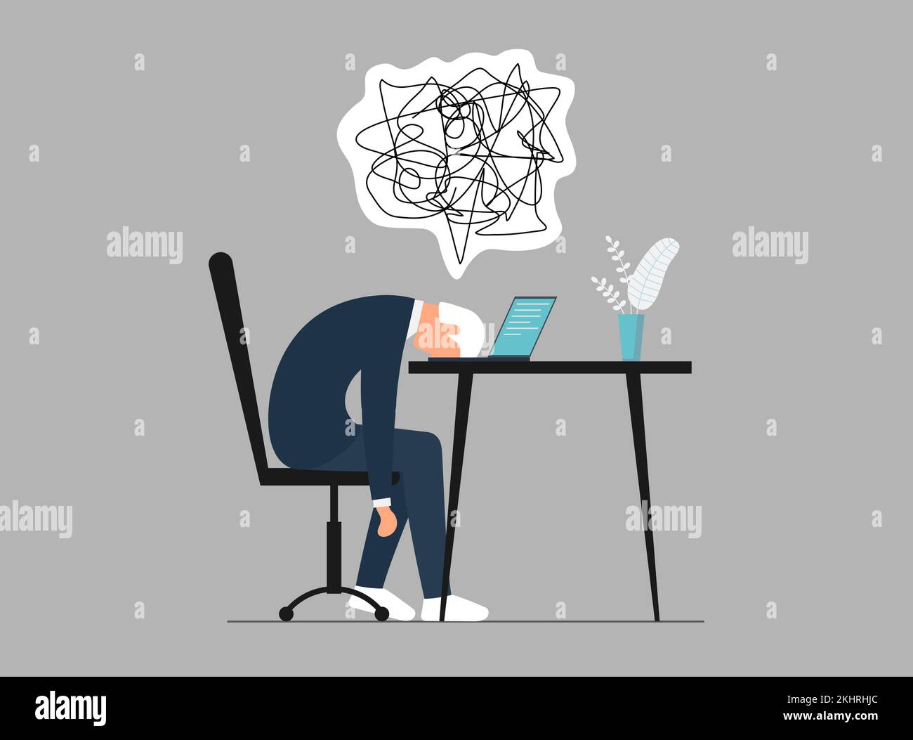 Professional burnout at work and chaos in head. Tired and overworked ...