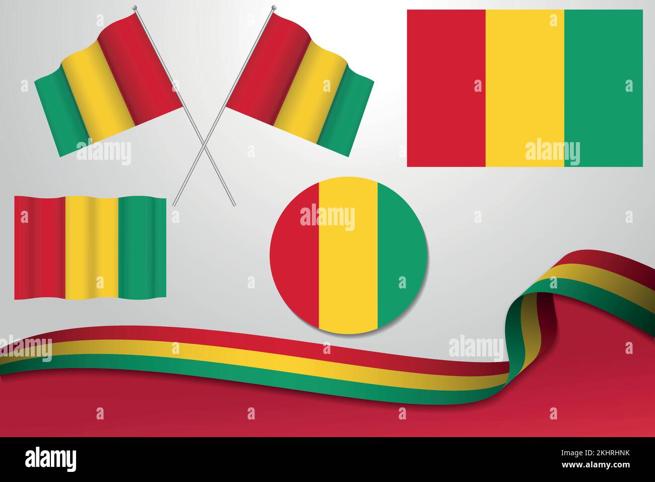 A set of Guinea flags in different designs, icon, flaying flags and ...