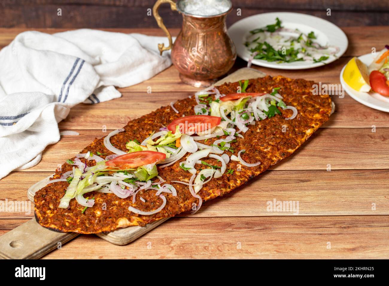 Spicy lahmacun. Turkish pizza / lahmacun. Traditional Turkish cuisine ...
