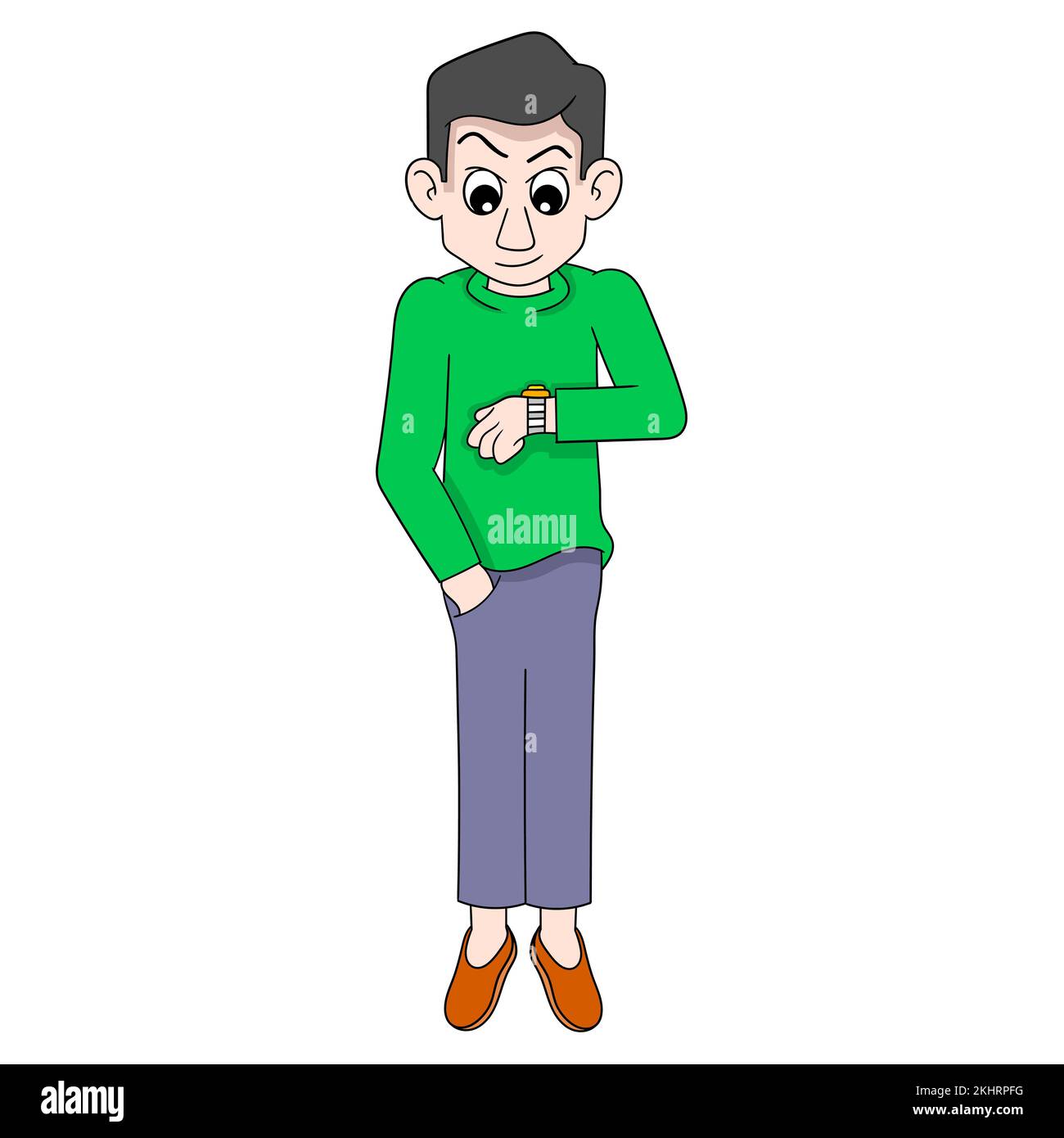 illustration of a person looking at a watch chasing time Stock Vector ...