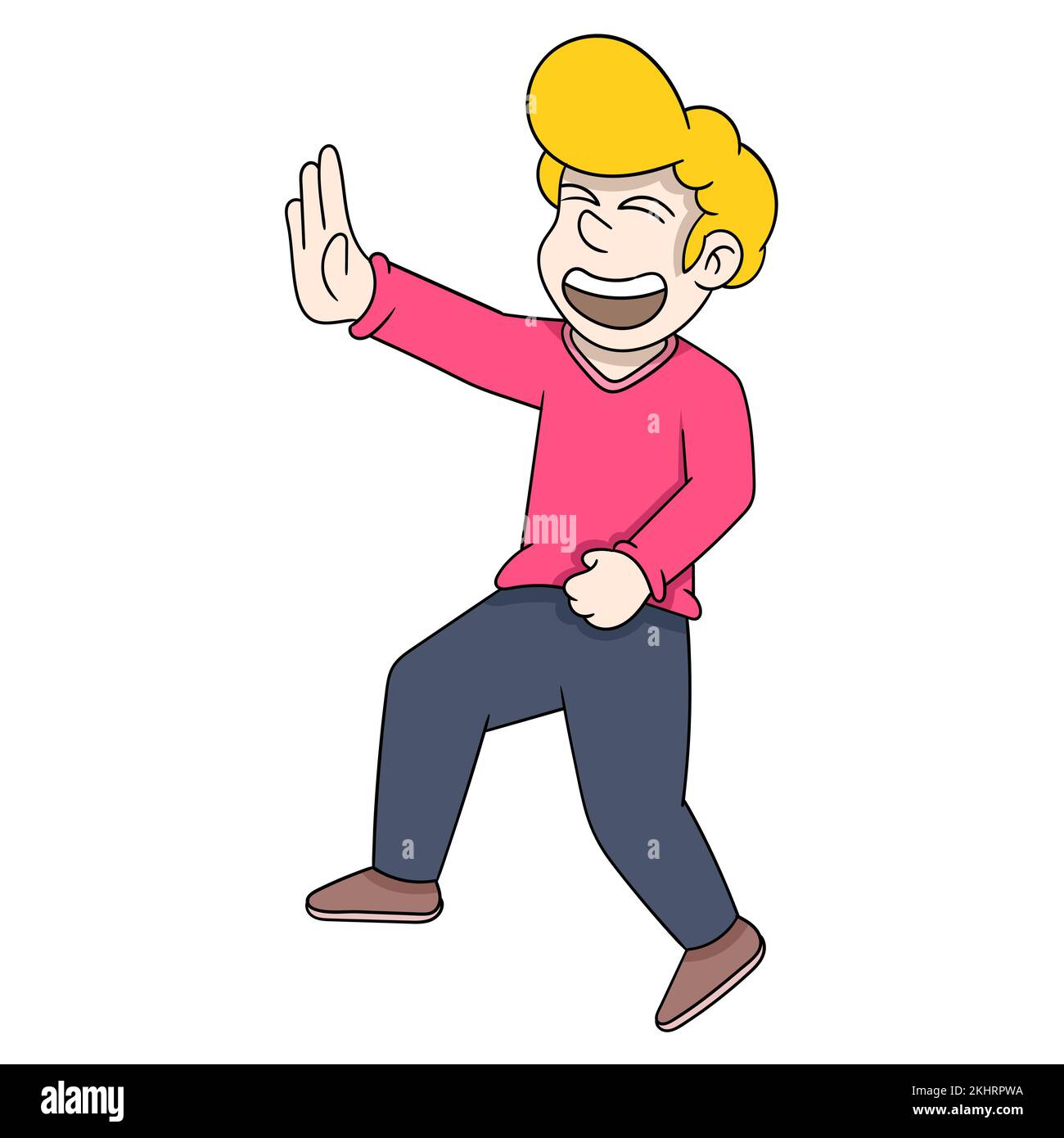 illustration of a man laughing with a refusing hand gesture Stock ...
