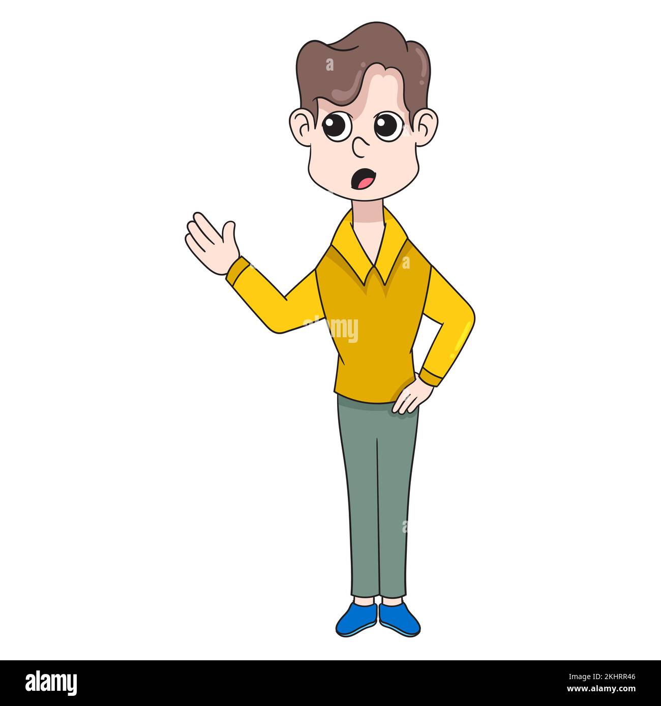 illustration of a business person imitating a product sale offer ...