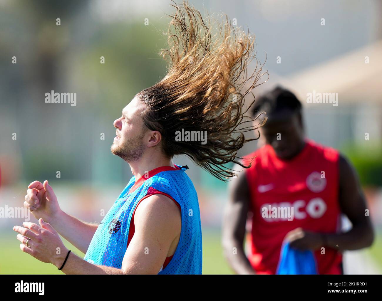 November 24, 2022, DOHA, QATAR: Canada midfielder Samuel Piette flips ...