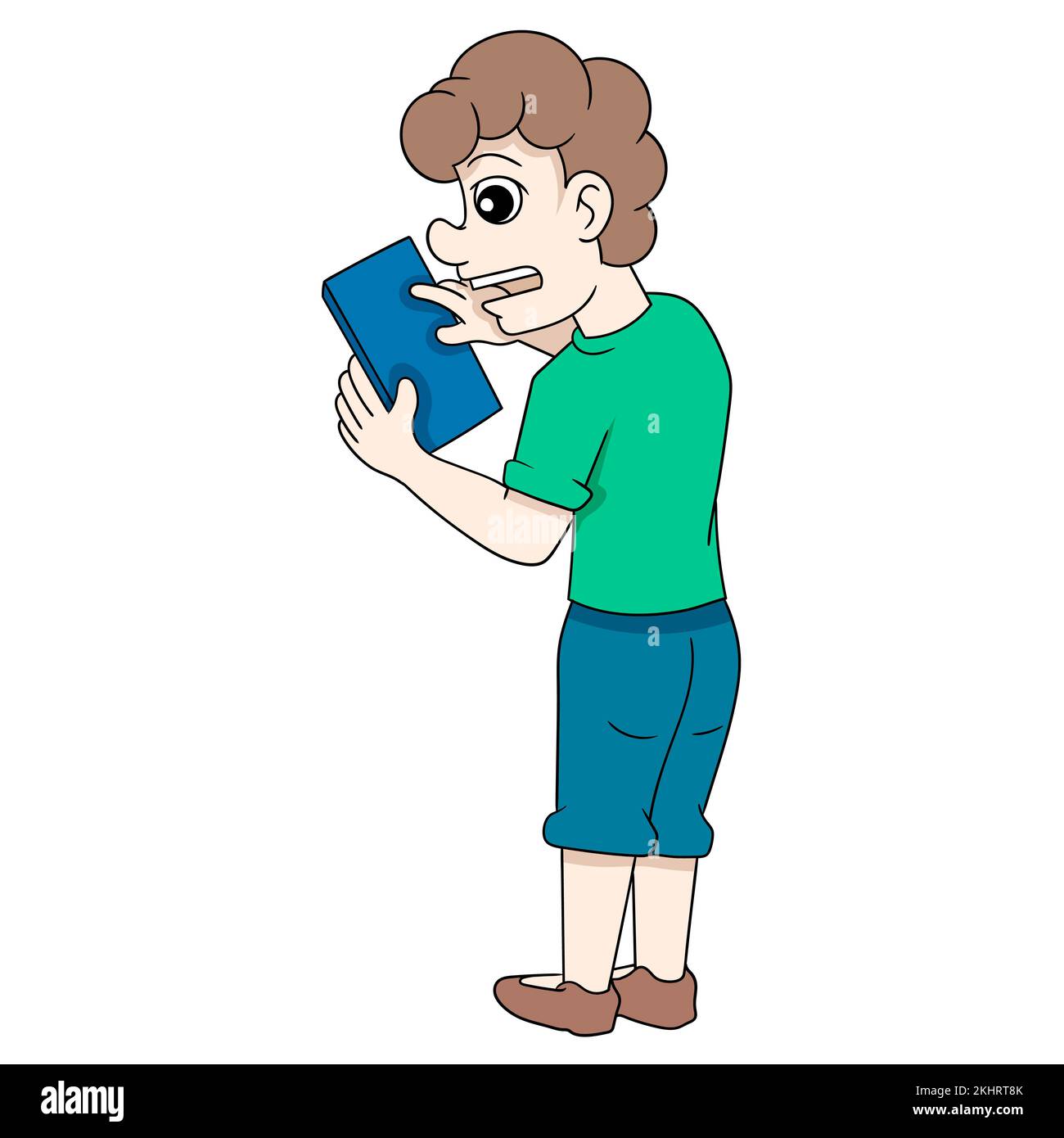 illustration of a man carrying a tablet phone analyzing data Stock ...