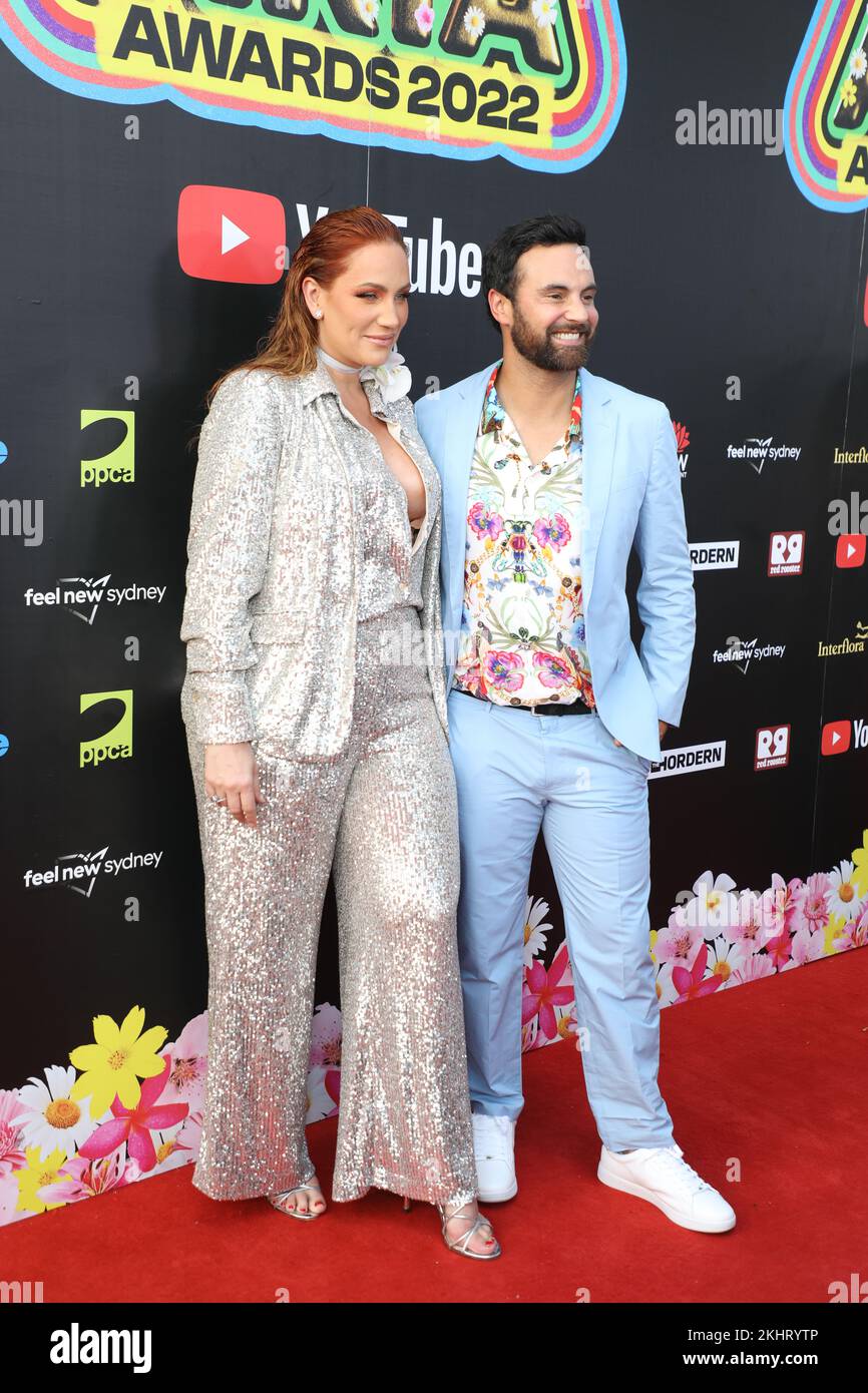 Sydney, Australia. 24th Nov, 2022. Jules Robinson and Cameron Merchant arrive on the red carpet ...