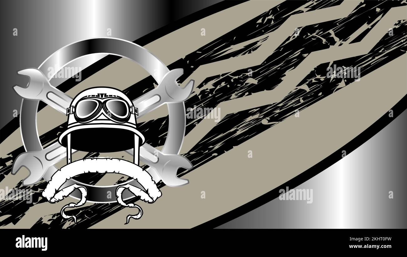 biker helmet crest insignia tattoo illustration silver background in ...