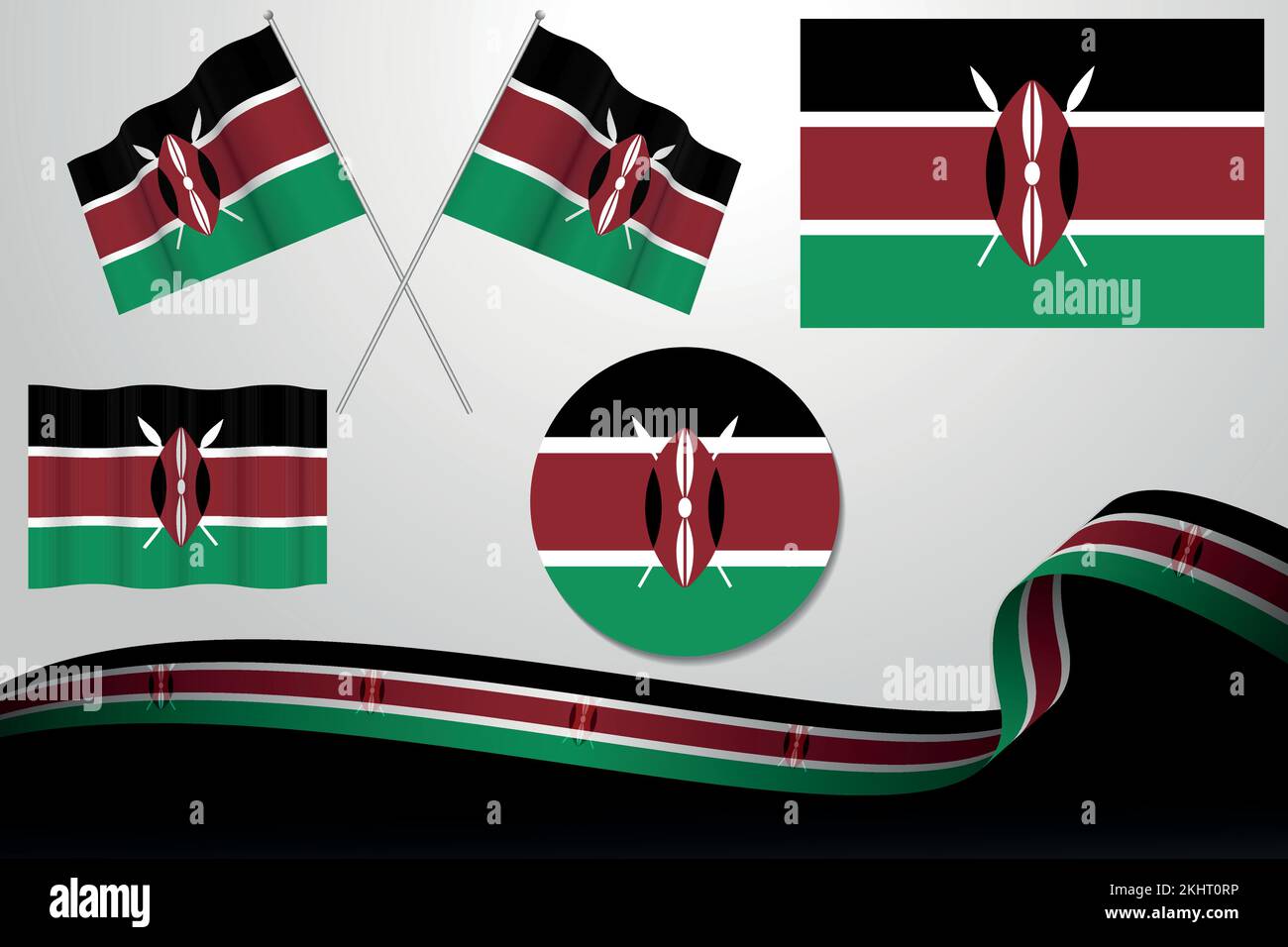 A set of Kenya flags in different designs, icon, flaying flags and ...