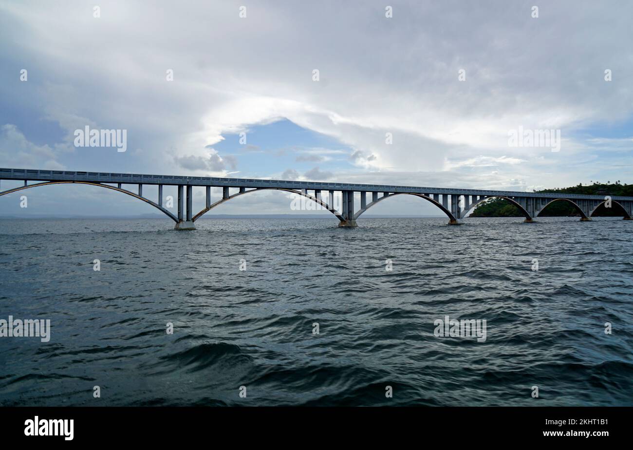 modern bridge in the bay of samana peninsula in the dominican republic ...